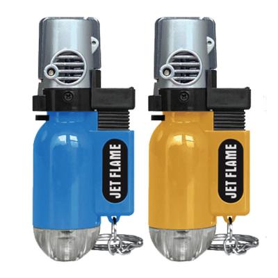 China Mini Jet Flame Gas Lighter With Windproof Turbo Nozzle And Transparent Visible Fuel Base for sale