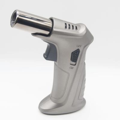 China Refillable Ergonomic Pistol Grip Micro Gas Lighter Windproof With Safety Lock Adjustable Flame Control for sale