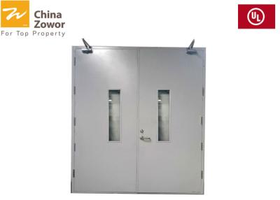 China White Grey 2100 X 2400 mm Steel Fire Safety Door With Glass 2 Hours Fire Rating 55 mm Thick for sale