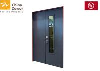 China Dark Grey Unequal Leaf Right Active Gal. Steel Fire Safety Door With Vision Panel for sale