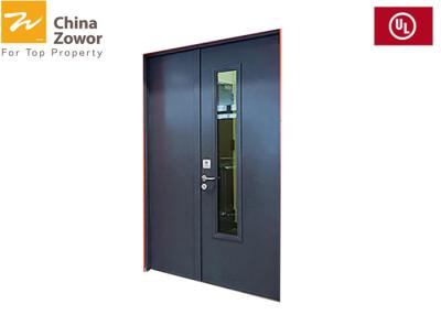 China Dark Grey Unequal Leaf Right Active Gal. Steel Fire Safety Door With Vision Panel for sale