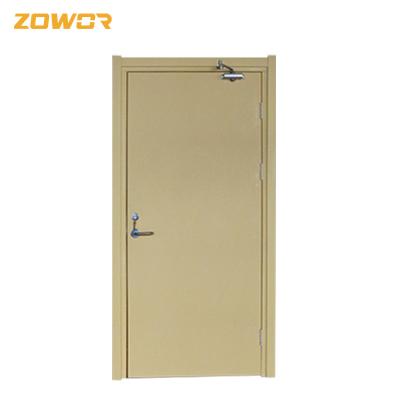 China 45mm Unequal Leaf Fire Safety Door Galvanized Steel Frosted Orange Color for sale