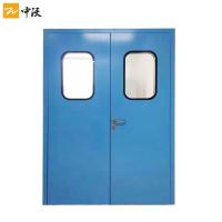 China FD30 Fire Resistant Steel Door with 30-Minute Rating, 40mm Thickness, Blue Powder Coated with Round Glass for sale