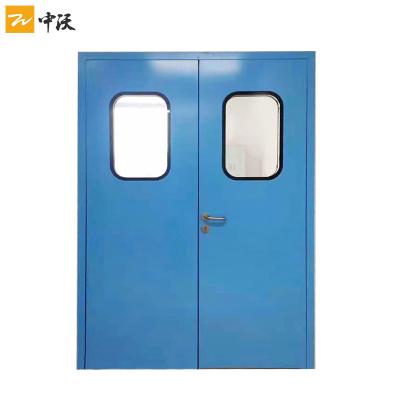 China FD30 Fire Resistant Steel Door with 30-Minute Rating, 40mm Thickness, Blue Powder Coated with Round Glass for sale