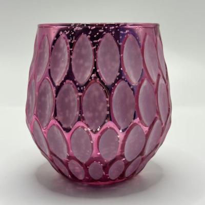 China Silver-Plated Frosted Glass Candle Holder Soft Pink Anti-Tarnish for Elegant Decor for sale