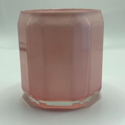 China Pink Silver Geometric Glass Vase Faceted Art Deco Polygon Shape for Modern Decor for sale