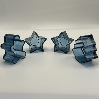 China Sprayed Color Glass Candle Holder Set Star Tree Shape Heat Resistant Tealight Holder for sale