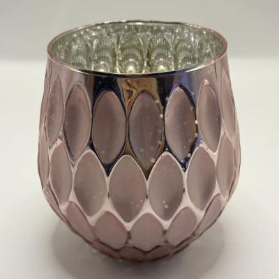 China Silver Plated Frosted Pink Coloured Glass Vase Matte Anti Tarnish Finish Elegant Decor for sale