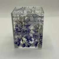 China OEM Size Floral Cube Glass Candle Vessel Elegant Design For Home Decor Centerpiece for sale