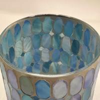 China Blue Mosaic Candle Glass Holder Handcrafted Pattern For Elegant Home Decor for sale