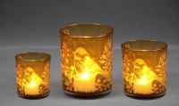 China Christmas Amber Deer Votive Cups For Candles , Festive Design Glass Candle Jars for sale