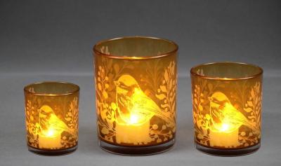 China Christmas Amber Deer Votive Cups For Candles , Festive Design Glass Candle Jars for sale