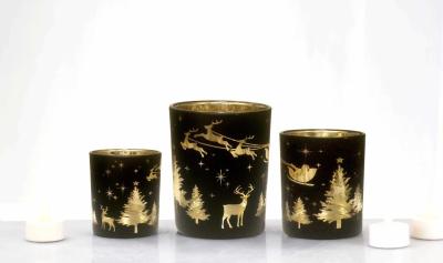 China Christmas Black Gold Forest Glass Votive Holder Holiday Decor Heat Resistant for sale