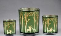 China Green Christmas Forest Glass Candle Holder Holiday Design for Seasonal Home Decor for sale