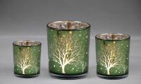 China Green Christmas Forest Glass Candle Holder Holiday Design for Seasonal Home Decor for sale