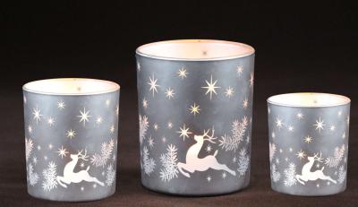 China Festive Silver Deer Glass Candle Holder Christmas Design for Holiday Home Decor for sale