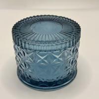 China Quilted Blue Decorative Glass Jar Textured Pattern for Elegant Home Storage for sale