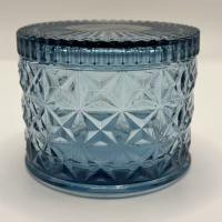 China Quilted Blue Decorative Glass Jar Textured Pattern for Elegant Home Storage for sale