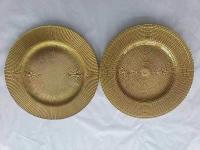 China Luxurious Accent Gold Late Glass Charger Plate Elegant Design For Stylish Dining Tables for sale