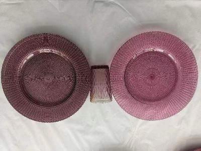 China Purple Plate Charger Decorative Glass Vase Glossy Finish for Elegant Home Decor for sale