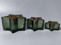 China Forest Green Glass Candle Holder Pine Tone Tumbler for Botanical Table Decor for sale