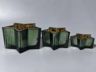 China Forest Green Glass Candle Holder Pine Tone Tumbler for Botanical Table Decor for sale