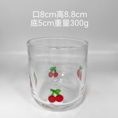 China Cherry Relief Clear Glass Tumbler 8 cm Rim 8.8 cm Tall 300 g Embossed Fruit Drinkware for sale