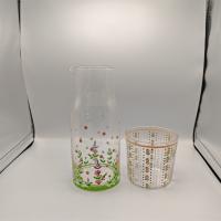 China Hand Painted Floral Glass Pitcher Duo Vintage Garden Pattern Kitchen Drink Serving Set for sale