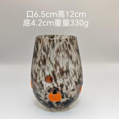China Pumpkin Applique Smoke Glass Tumbler 6.5 cm Rim 12 cm Tall 330 g Autumn Bar Decor for sale