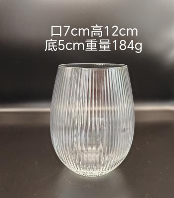 China Ribbed Clear Glass Tumbler 7 cm Rim 12 cm Tall 184 g Vertical Ridge Daily Drink Cup for sale