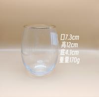 China Gold Rim Ribbed Glass Tumbler 7.3 cm Rim 12 cm Tall 170 g Slim Vertical Ridge Cup for sale