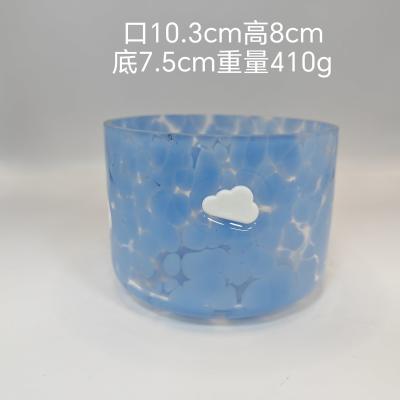 China Sky Blue Bubble Glass Tumbler 10.3 cm Rim 8 cm Tall 410 g Wide Mouth Water Cup for sale