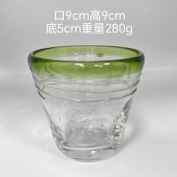 China Green Rim Swirl Glass Tumbler 9 cm Rim 9 cm Tall 280 g Clear Bubble Body Drink Cup for sale