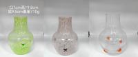 China Glass Vase Trio Speckled Green Blush Bow and Clear Fruit Designs Gift Set for sale