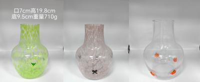 China Glass Vase Trio Speckled Green Blush Bow and Clear Fruit Designs Gift Set for sale