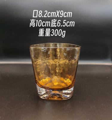 China Hammered Amber Glass Tumbler 8.2 cm Rim 10 cm Tall 300 g Thick Base Whiskey Cup for sale