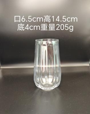 China Tall Ribbed Clear Glass Tumbler 6.5 cm Rim 14.5 cm Tall 205 g Wide Groove Highball Cup for sale