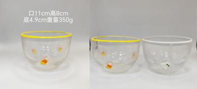 China Yellow Rim Bubble Glass Bowl 11 cm Rim 8 cm Tall 350 g Dessert and Ice Cream Bowl for sale