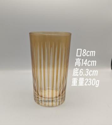 China Highball Amber Ribbed Glass Tumbler 8 cm Rim 14 cm Tall 230 g Tall Serving Cup for sale