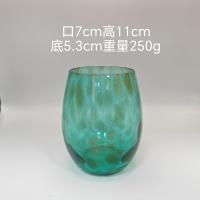 China Teal Green Bubble Glass Tumbler 7 cm Rim 11 cm Tall 250 g Curved Body Bar Cup for sale