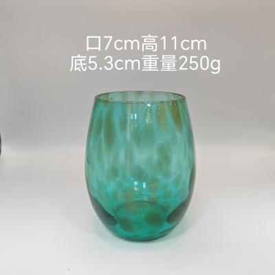 China Teal Green Bubble Glass Tumbler 7 cm Rim 11 cm Tall 250 g Curved Body Bar Cup for sale