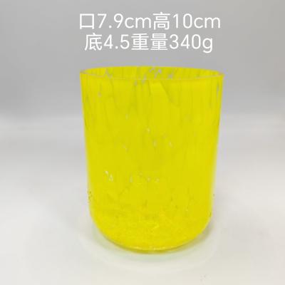 China Fluorescent Yellow Crackle Glass Tumbler 7.9 cm Rim 10 cm Tall 340 g Bright Drink Cup for sale