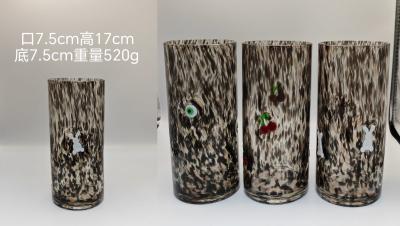 China Leopard Speckle Glass Tumbler Range Three Motifs 7.5 cm Rim 17 cm Tall 520 g Cups for sale