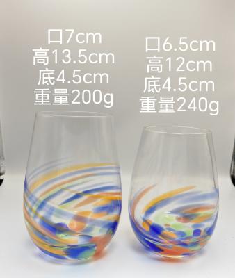 China Multicolor Twisted Glass Tumbler Pair Blue Orange Yellow Swirl Bar Drinkware for sale