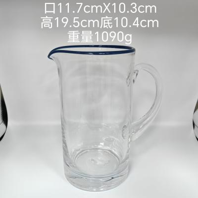 China Blue Rim Clear Glass Tumbler 8.5 cm Rim 10 cm Tall 450 g Straight Water Cup for sale