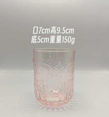China Lidded Pink Glass Carafe Embossed Body Serving Jug with Matching Glass Lid for sale