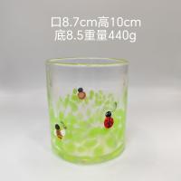 China Ladybug Motif Glass Tumbler 8.7 cm Rim 10 cm Tall 440 g Green Speckle Cup for sale