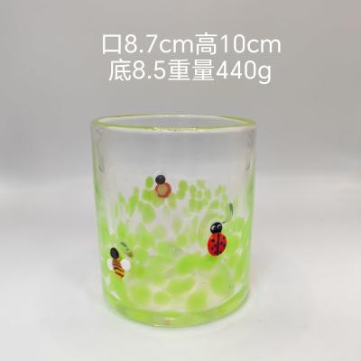 China Ladybug Motif Glass Tumbler 8.7 cm Rim 10 cm Tall 440 g Green Speckle Cup for sale