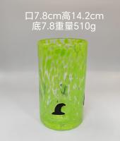China Fluorescent Green Bubble Glass Tumbler 7.8 cm Rim 14.2 cm Tall 510 g Tall Cup for sale
