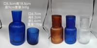 China Ribbed Five Piece Pitcher Tumbler Set Cobalt Blue Amber Clear Glassware for sale